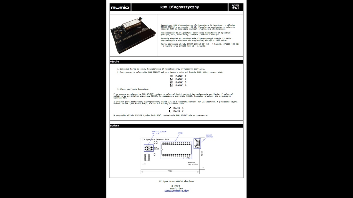 Karta Diagnostyczna ZX Spectrum (4 x ROM) > MUMIO - ZX Spectrum devices